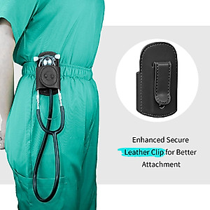 Magnetic Stethoscope Holder for Scrubs, with Leather-Covered Clip for Littmann ＆ Most Stethoscopes, Stethoscope Holder Clip for Scrubs/Belts/Backpacks, Black