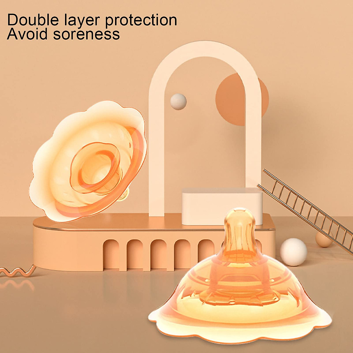 Dioche 2pcs Contact Nipple Shield for Breastfeeding, Double Suction Cup Silicone Nipple Shield Protector for Nursing Newborn, for Latch Difficulties or Flat or Inverted Nipples