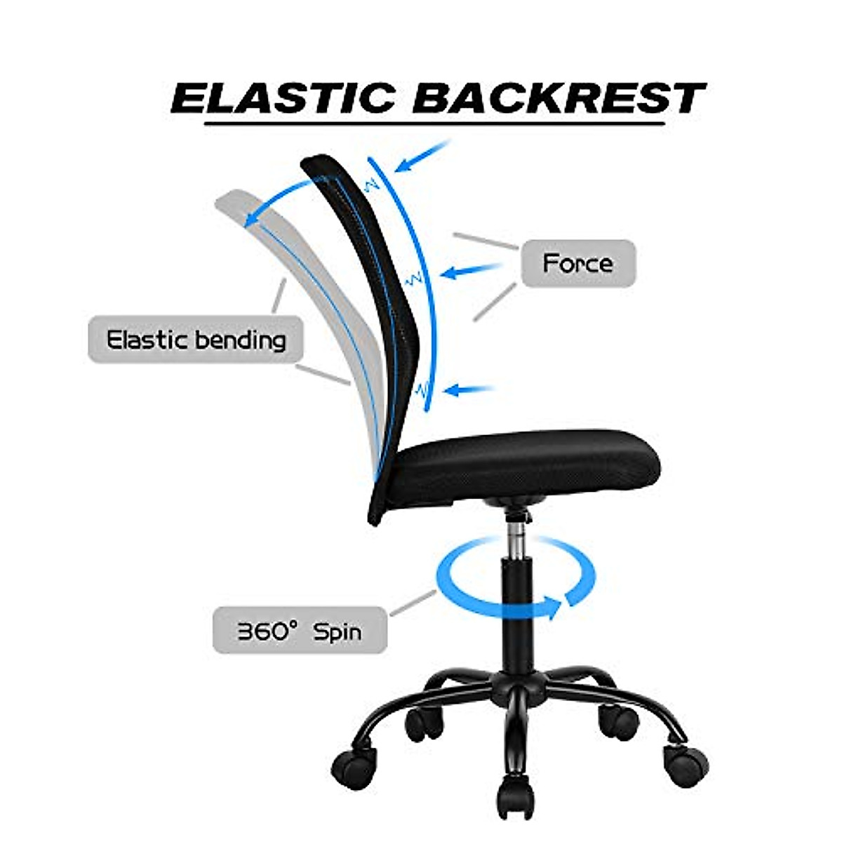 HCB Home Office Chair Mesh Desk Chair Ergonomic Computer Chair with Lumbar Support Mid Back 360° Rolling Swivel Adjustable Height Small Meeting Chairs (Black)