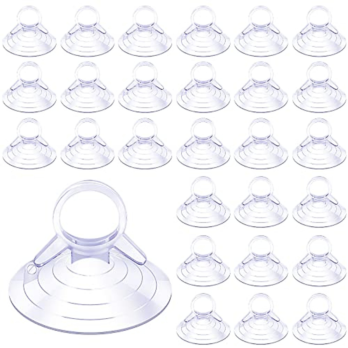30 Pcs Suction Cups with Ring Clear Key Ring Suction Hook Christmas Suction Cups Sucker for Window Kitchen Wall Glass Hook Hanger for Christmas Home Decoration (Clear Ring Style, 1.8 Inch)