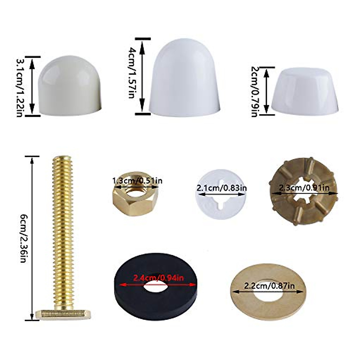 Hibbent Toilet Floor Bolts and Caps Set, Universal Toilet Bowl to Floor Bolts Solid Brass, Including 2 Brass Bolts, 4 Bolt Caps with Nuts/Washers Toilet Bolts Heavy Duty Bolts Closet Bolt Set