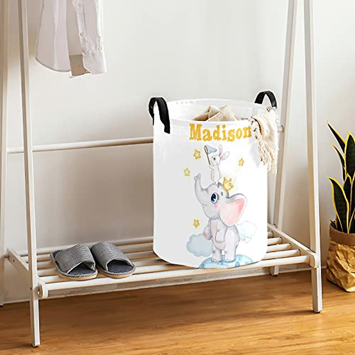 Elephant Catch stars Personalized Foldable Freestanding Laundry Basket Clothes Hamper with Handle, Custom Collapsible Storage Bin for Toys Bathroom Laundry