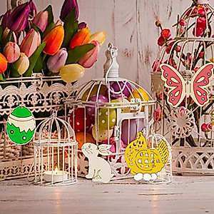 Max Fun 60PCS Easter Wood Cutouts for Crafts Easter Unfinished Ornaments DIY with Bunny to Paint for Kids Easter Party Decorations Decor Hanging Egg Shapes with Drawing Pen and Hang Cords