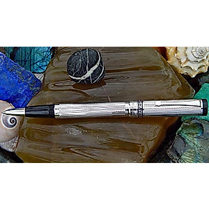 Xezo Tribune Pure Platinum Layered Diamond-Cut Fine Rollerball Pen, Weighty and Balanced, Individually Numbered (Tribune Platinum R), Silver, Black