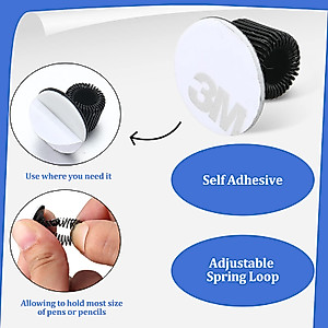 Colarr 50 Pieces Metal Pen Holder Clips Self Adhesive Pen Pencil Organizer with Adjustable Spring Loop Manganese Steel Pen Clip for Whiteboard Refrigerator Erase Board Bulletin Board (Black)