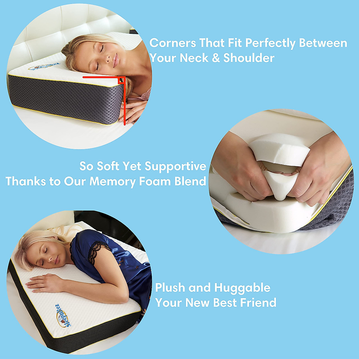 Sleepnitez Back and Side Sleeper Pillow for Neck and Shoulder Pain Cervical Neck Pillow with 3 Layers of Memory Foam Side Sleeping Pillow with Washable Tencel Cover