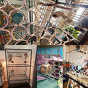 Bird Hemp Rope Net Swing,Parrot Perch Climbing Rope Ladder,Hammock Hanging on Parakeet Cage wiht 2 Hooks,Chew Toys for Greys Cockatoo,Cockatiel,Conure,Lovebirds,Canaries,Little Macaw 13.8" x 23.6"