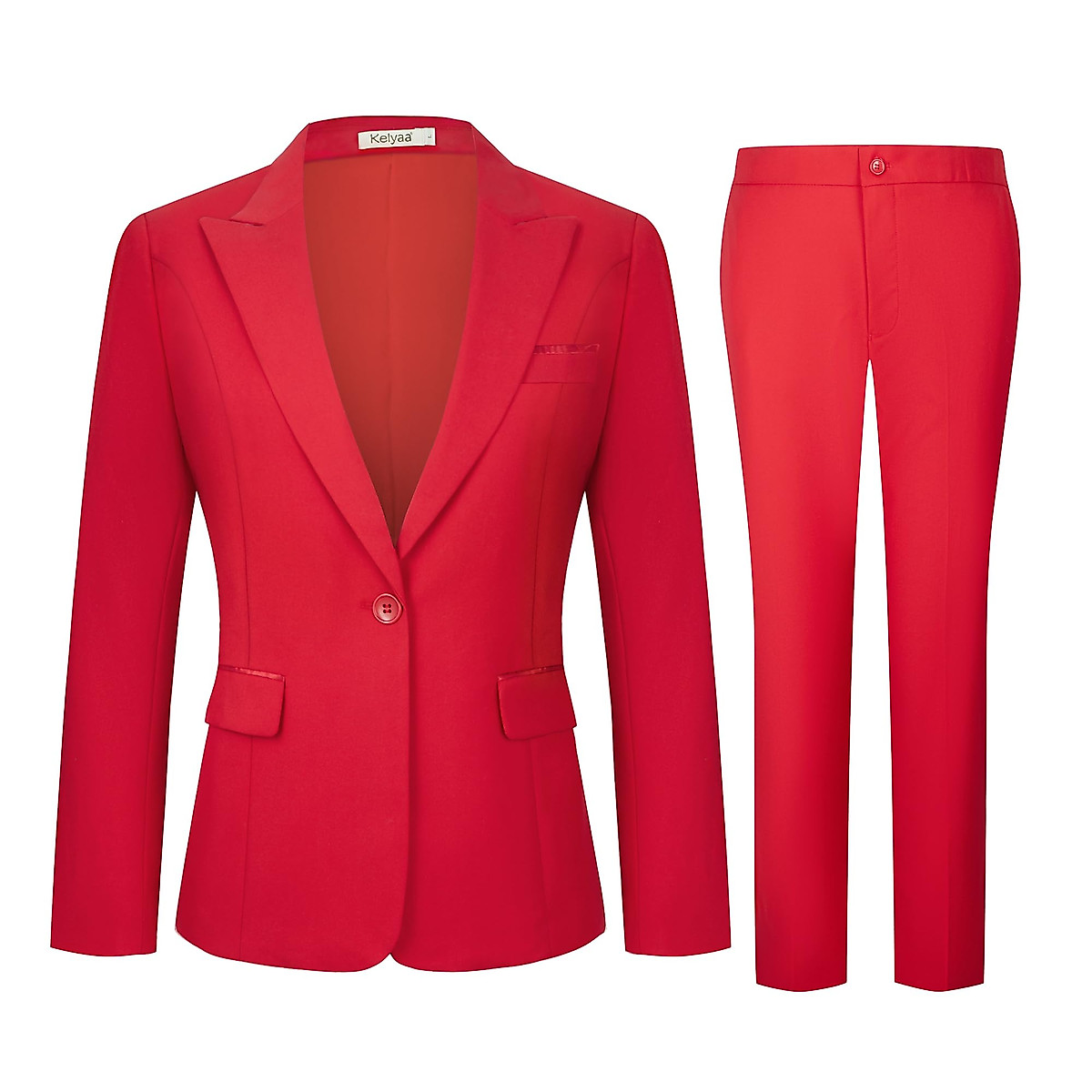 Kelyaa Women's 2 Piece Business Office Suit Lady Peaked Lapel Slim Fit One Button Blazer Jacket and Pants Set Red