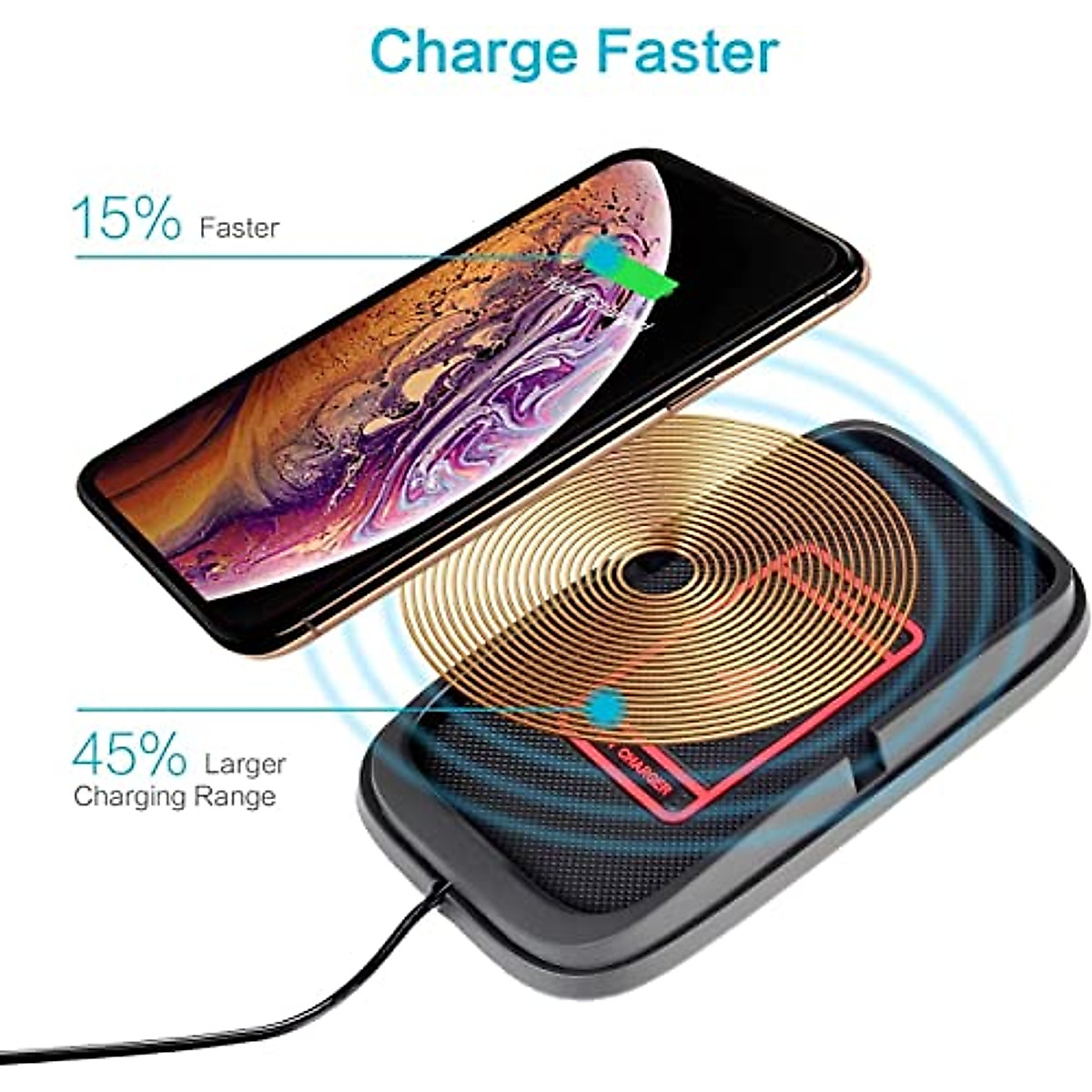 Wireless Charger, Jewaytec Car Wireless Charging Station, 15W Fast Auto Wireless Charging Pad Compatible with iPhone 14 13/13 Pro/13 Mini/13 Pro Max/Se 2022/ iPhone12 Pro Max,Tesla Model 3