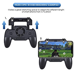 Qoosea Mobile Controller with 4000mAh Battery Power Bank Cooling Fan Mobile Controller L1R1 Game Trigger Joystick Gamepad Grip Remote for PUBG/Knives Out/Free Fire for Android iOS Phone 4.5-6.5"
