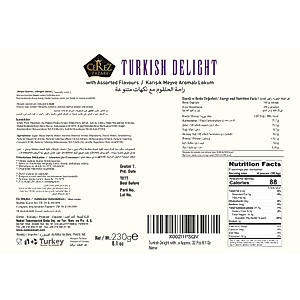 Cerez Pazari Turkish Delights Candy with Assorted Mix Flavours 8.1 Oz Vegan Fruit Snacks Gift Box | No Nuts Sweet Luxury Traditional Confectionery Lokum Loukoumi