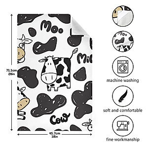 SLHKPNS Milk Cow Cartoon Kitchen Dish Towel Set of 1, Kawaii Moo Childish 18x28in Absorbent Dishcloth Reusable Cleaning Cloths for Household Use