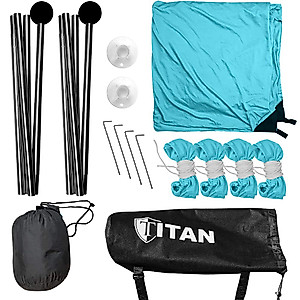 Titan Beach Canopy Sky Blue Sunshade with Sandbag Anchors and Mat - 7ft x 7ft - UPF 50+ - Tent Includes Carry Bag - Weighs 5 Pounds - Portable, Family Sun Protection for The Beach, Park or Camping