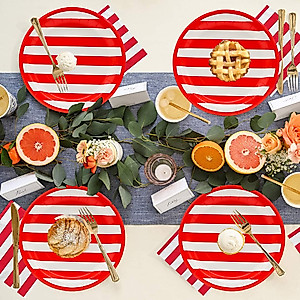 175Pcs Red and White Stripes Party Supplies Set 9"Red and White Striped Plates7"Red carnival Plates Napkins Cup Knive Fork Spoon for Striped Carnival Party Picnic BBQ Birthday Party Decor Serve25