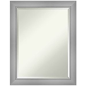 Amanti Art Bathroom Mirror, Flair Polished Nickel Wall Mirror for use as Bathroom Vanity Mirror Over Sink (28 x 22 in.) Beveled Mirror, Silver Mirror, Casual Mirror from WI, USA