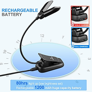 Vekkia 14 LED Rechargeable Book-Light for Reading at Night in Bed, Warm/White Reading Light with Clamp, 180° Adjustable Clip on Light, Lightweight Eye Care Book Light, Perfect for Book Lovers