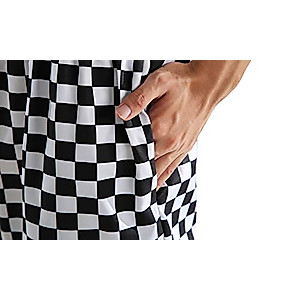 Men’s Black and White Checkerboard Print Chef Pants with Elastic Waist Drawstring Baggy Chef Uniforms Blackwhite XXL