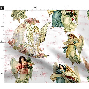 Spoonflower Fabric - Angels High Christmas Victorian Music Stars Pink White Cloth Printed on Petal Signature Cotton Fabric by The Yard - Sewing Quilting Apparel Crafts Decor