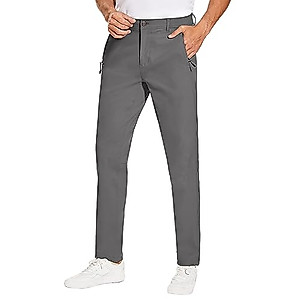 SPECIALMAGIC Golf Pants Men Stretch Slim fit Hiking Pants Lightweight Dress Casual Tapered Zipper Pockets 34 Grey