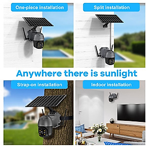 Security Camera Wireless Outdoor/Home, Solar 360° PTZ Surveillance System with 24000mAh Battery, Color Night Vision, WiFi, PIR Motion Detection, APP Alert Push, Spotlight and Siren, Two-Way Talk, IP66