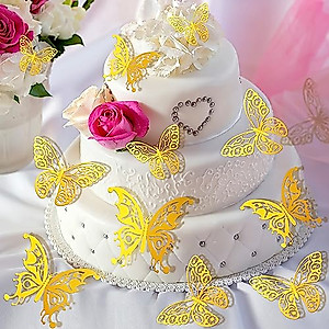 30 Pcs Gold Butterfly Cake Decoration with 6 Pcs Gold Crown Cake Topper, Mini Crowns Small Crown with 3D Butterfly Wall Decors for Coronas Para Flower Bouquets Decor for Flower Arrangements