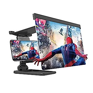 LCOOL 12 inch Screen Magnifier for Smartphone– 3D HD Phone Screen Amplifier with Foldable Phone Stand Adjustable Angle, Compatible with All Smartphones(Black), 10 x 6.4 x 0.86 inch (P20)