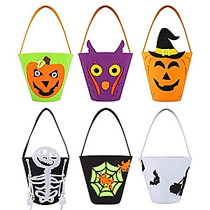 6 Piece Trick or Treat Bucket, Halloween Treat Bags, Non-Toxic Halloween Party Supplies for Kids, Boys and Girls