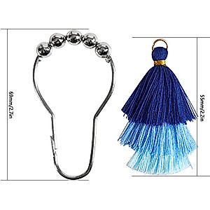 Estmy 12PCS Boho Blue Tassel Shower Curtain Hooks Rings Ombre Bohemian Cute Decorative Shower Rings Hooks for Kids Bathroom Curtain Metal Rust-Proof Bohemian Chic Bathroom Decor Accessories