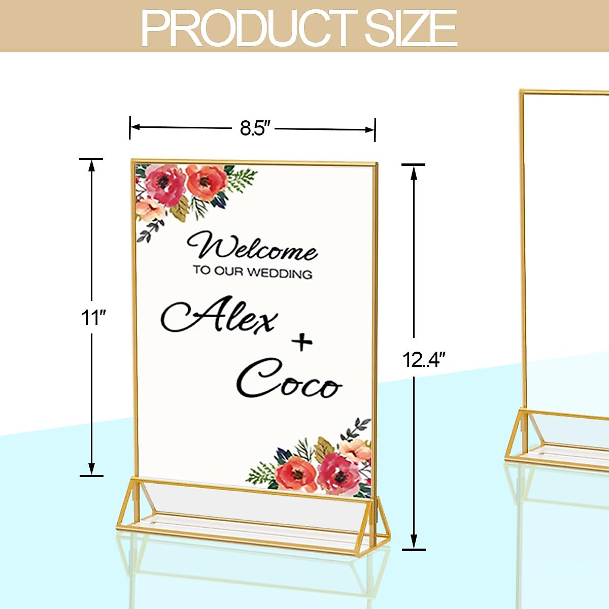 Cashger 8.5X11 Clear Sign Holder, Wedding Table Sign Double Sided Holder, Set of 6 Clear Acrylic Frames with Gold Border for Menus, Numbers, and Decor