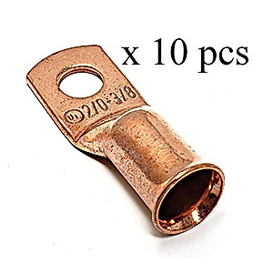 10 pcs WNI 2/0 Gauge x 3/8 Pure Copper Battery Welding Cable Lug Connector Ring Terminals