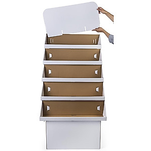 Free-Standing Display Rack, White Corrugated Cardboard Construction with 5 Bins - Sold in Sets of 2