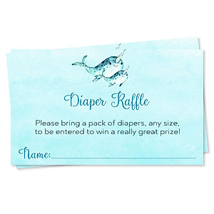 Underwater Diaper Raffle Tickets Narwhal Baby Shower Watercolor Sprinkle Diaper Party Insert Cards Under The Sea Gender Neutral Mommy and Me Fantasy Winter Sea Creatures Ocean Animals (25 Count)