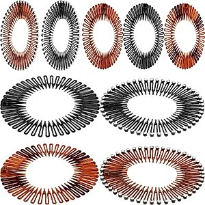 Patelai 20 Pieces Full Circular Stretch Comb Headbands, Plastic Hair Wrap Hairband Holder for Women Girls Sports Hair Accessories, 5 Colors, Black, Brown