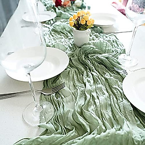 Nialnant Cheese Cloth Table Runner, 35 x 160 Inch Sage Green Boho Table Runner, Holiday Table Runner for Special Banquets Party, Wedding Reception Bridal Showers Decorations