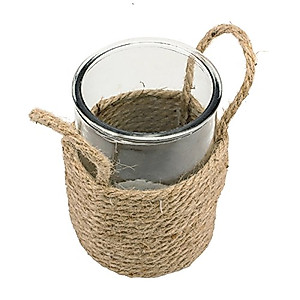 Stonebriar Nautical Rope Wrapped Pillar Candle Holder with Rope Handles, Coastal Home Decor, Decorative Piece for Living Room, Dining Room, Bathroom, and Bedroom, Tall