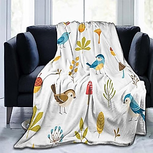 Throw Blanket 50x60 Inch,Bird Autumn Cute Forest Flannel Soft Cozy Fluffy Throw Blankets and Warm Throws for Adults in Couch Sofa Bed 60x50 Inch