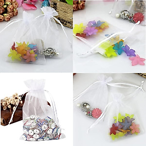 SAOYOAS 100Pcs 4x6 inch Organza Bags, Drawstring Organza Wedding Party Christmas Favor Gift Bags, for Festival, Party, Bathroom Soaps, Pouches Gift Bags. (White)