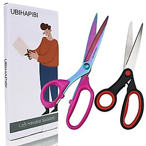 Left Handed Scissors Set - 2-Pack (9" Heavy Duty Titanium Coating Fabric Shears & 8" All Purpose Scissors) for Sewing/Crafting/School/Office Use, Great for Arts/Crafts/Leather/Paper, Left Handed Gifts