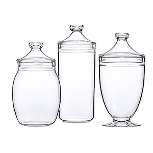 Amazing Abby - Adore - Acrylic Apothecary Jars (3-Piece Set), Plastic Jars with Lids, Bathroom Canisters, Vanity Organizers, Candy Buffet, Wedding Display, BPA-Free and Shatter-Proof