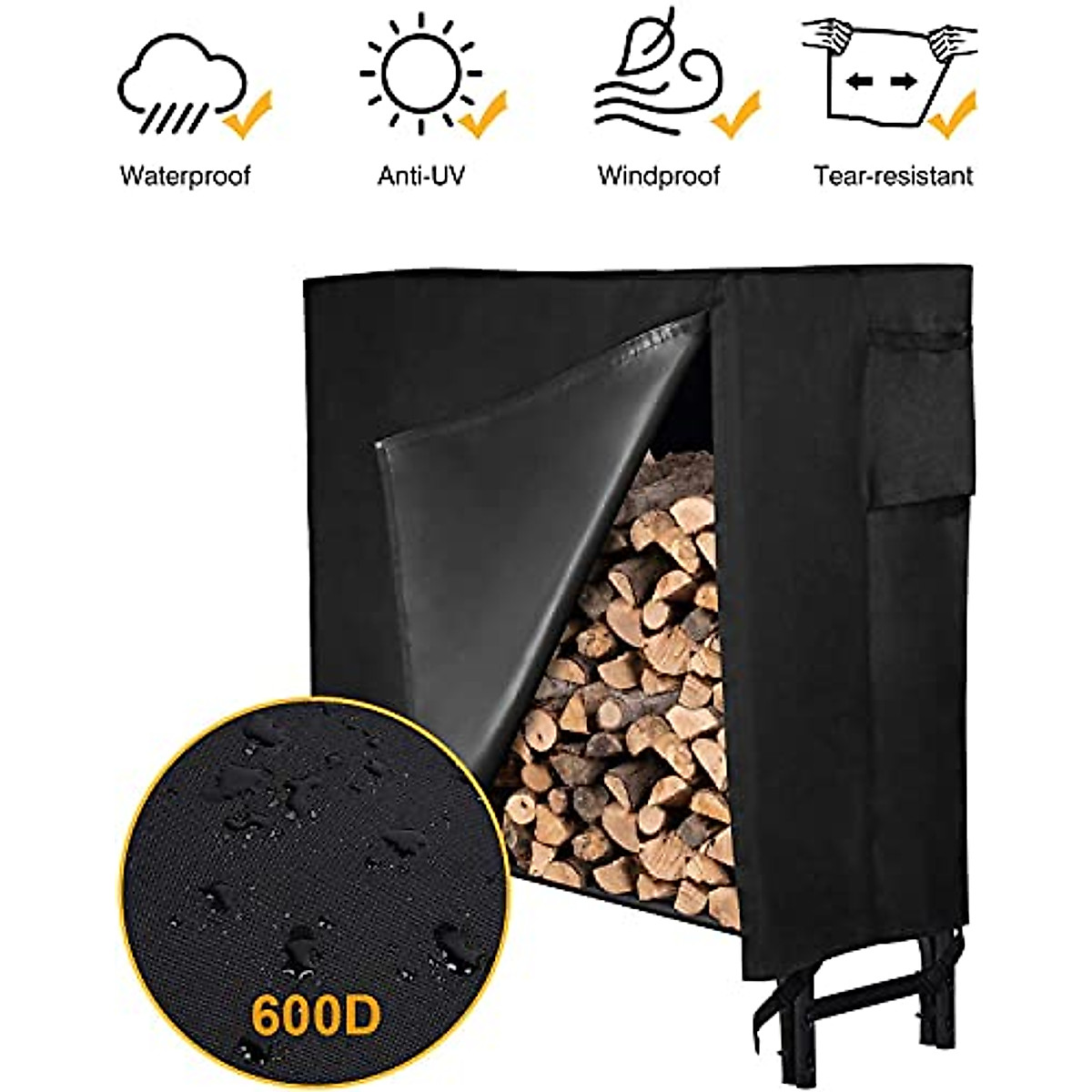 GASPRO 4FT Firewood Rack Outdoor with Cover, Includes Thickened & Widened Rungs, Heavy Duty Log Rack Wood Holder, Easy to Assemble