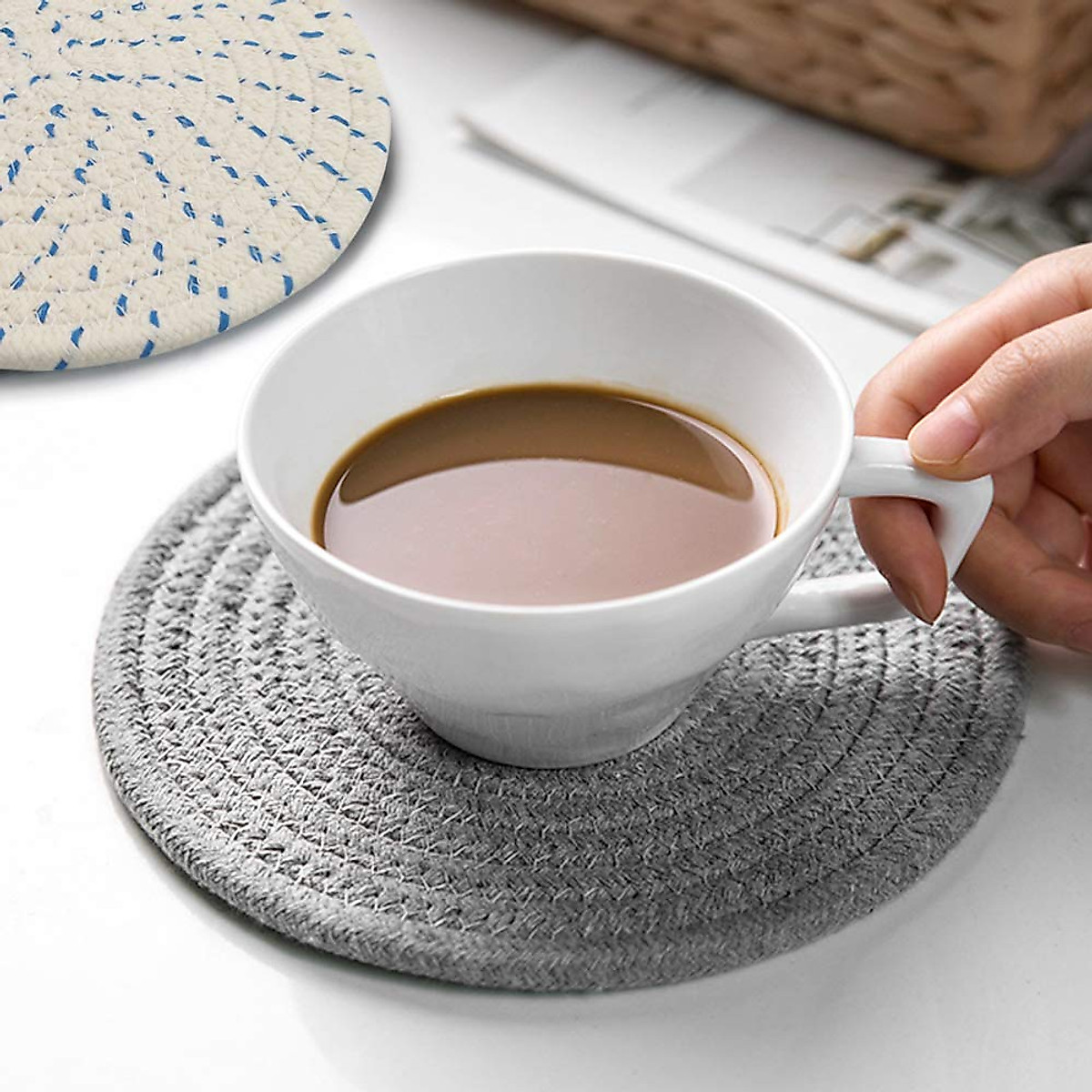 4 Pcs Cotton Thread Weave Hot Pot Holders, AIFUDA Multi-use Hot Mats Non-Slip Stylish Coasters Insulation Hot Pads Trivet for Cooking and Baking