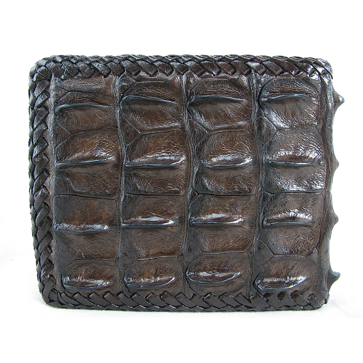 Pelgio Genuine Crocodile Alligator Backbone Skin Handmade Bifold Wallet (Chocolate Brown)