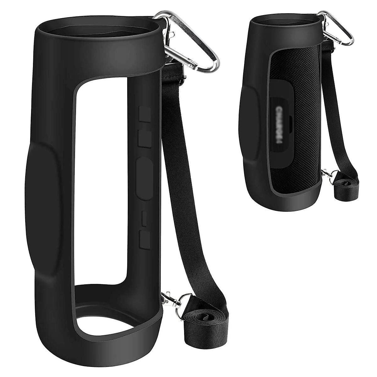 Silicone Case Cover for JBL Charge 4 Portable Waterproof Wireless Bluetooth Speaker, Travel Gel Soft Skin,Waterproof Rubber Carrying Pouch with Strap(Black)