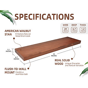 TANYRE 24 inch Rustic Farmhouse Floating Shelves, Wall Mounted Shelves for Bedroom Living Room Kitchen, Set of 2(Honey Oak)