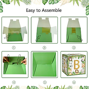 Lopeastar Safari Jungle Baby Shower Decorations Baby Boxes with Letters, 4Pcs Large Green Animals Boys Baby Shower Boxes Blocks and Baby Banner Party Decor