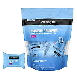 Neutrogena Makeup Remover Cleansing Towelette Singles, Daily Face Wipes to Remove Dirt, Oil, Makeup & Waterproof Mascara, Individually Wrapped, 20 ct (Pack of 3)