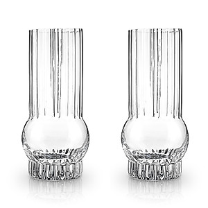 Viski Zenith Deco Crystal Tumbler Set of 2 - Premium Crystal Clear Drinking Glass, Stylish Highball Cocktail Glassware Gift Set, 13 oz