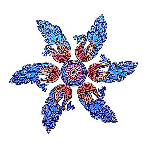 Peacock Designer Floor Rangoli/Home Decor/Diwali Decoration/Acrylic Traditional Handmade Rangoli/Gift for Home/Floor Decor/Indian Wedding Festival Decoration/Gift Return Gift. Size:- 7"