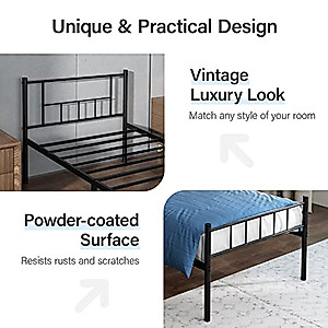Metal Platform Bed Frame Twin Mattress Foundation Heavy-Duty Steel Slat Noise-Free Support with Headboard & Foot Board NO Boxing Spring Needed Under-Bed Storage Easy Assembly, Twin