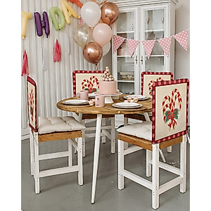 Christmas Candy Cane Chair Back Cover, Dining Chair Protector Covers, Bowknot Red Board Vintage Chair Covers Removable Chair Slipcovers for Weeding Banquet Party 19"x18", 4 Pack